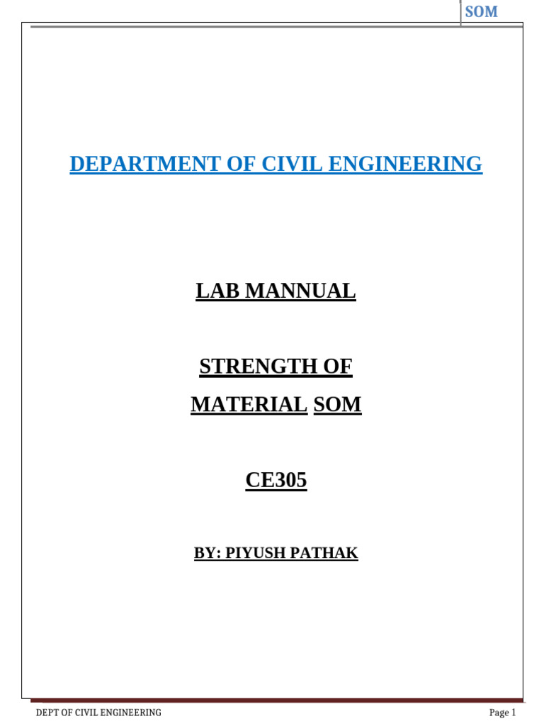 Som Lab Manual | PDF | Deformation (Engineering) | Beam (Structure)