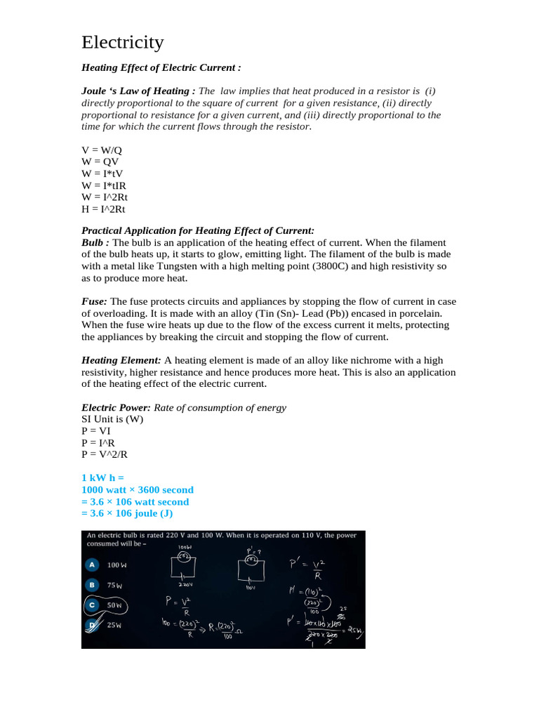 Heating Effect of Electric Current | PDF
