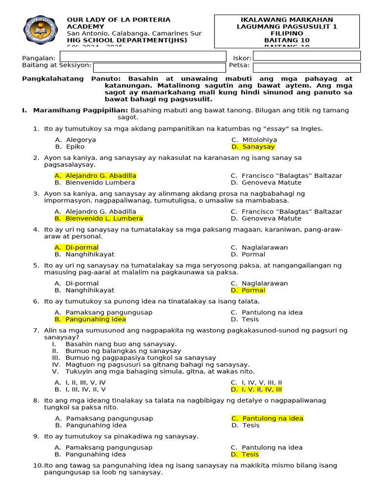 Lagumang Pagsusulit | PDF