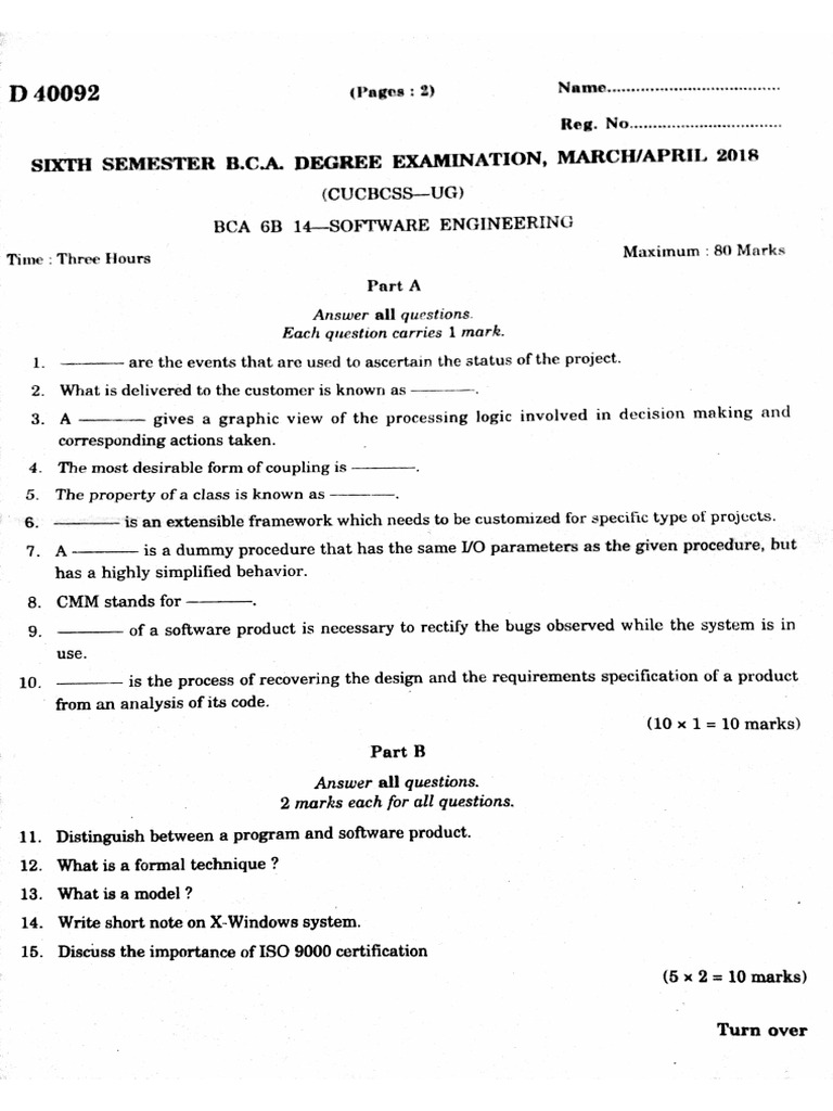 Software Engineering Bca March 2018 | PDF