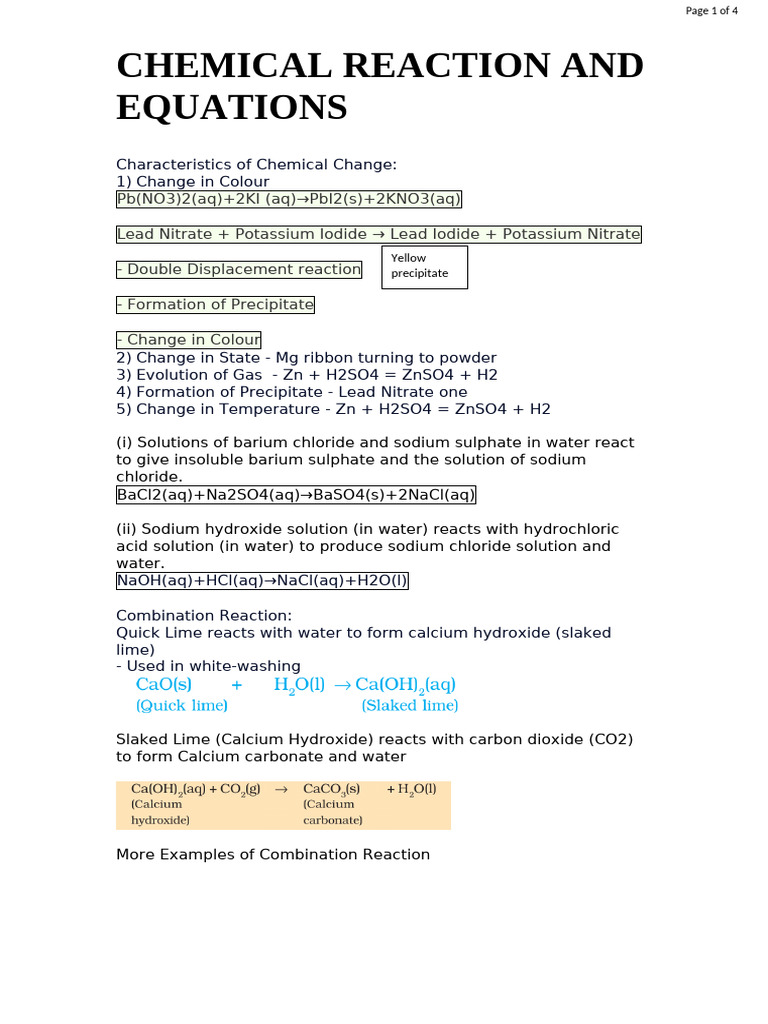 Chem Reactions & equation | PDF | Chemical Reactions | Precipitation ...