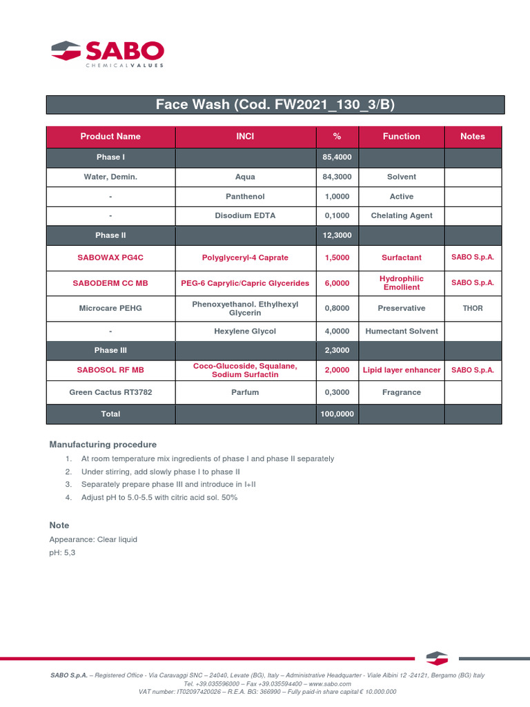 Face Wash FW2021 - 130 - 3 - B.PDF PEG 6 | PDF | Chemistry | Chemical Compounds