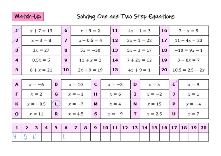 Solving One and Two Step Equations Match-Up | PDF