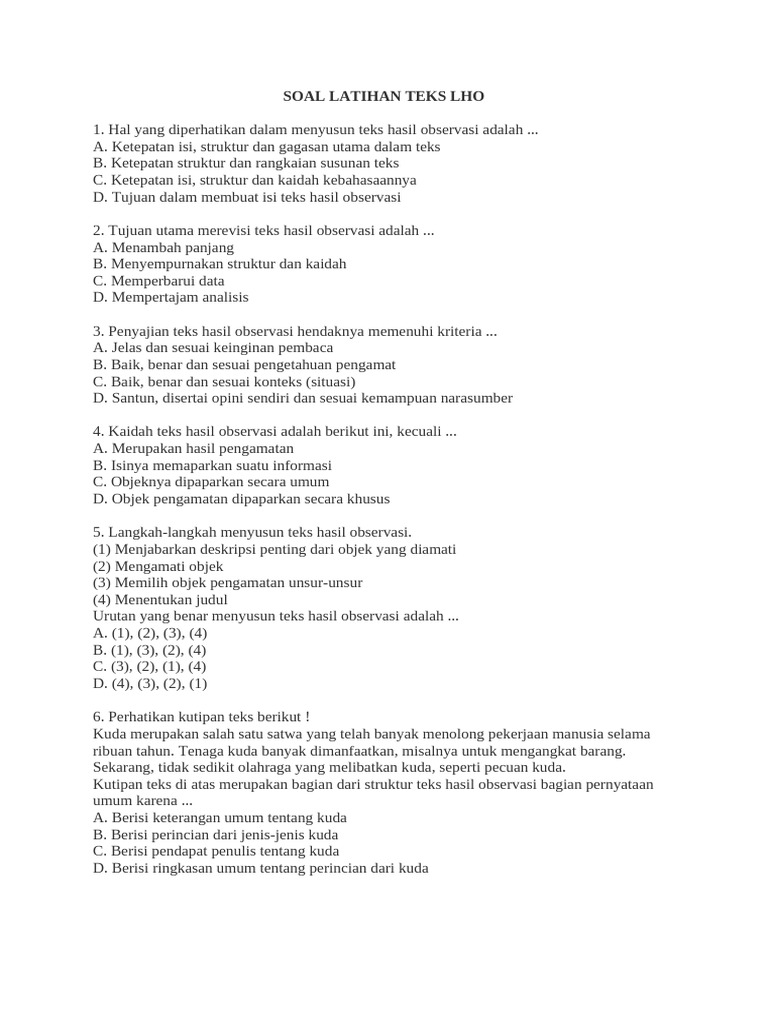 SOAL&KUNCI LATIHAN TEKS LHO | PDF