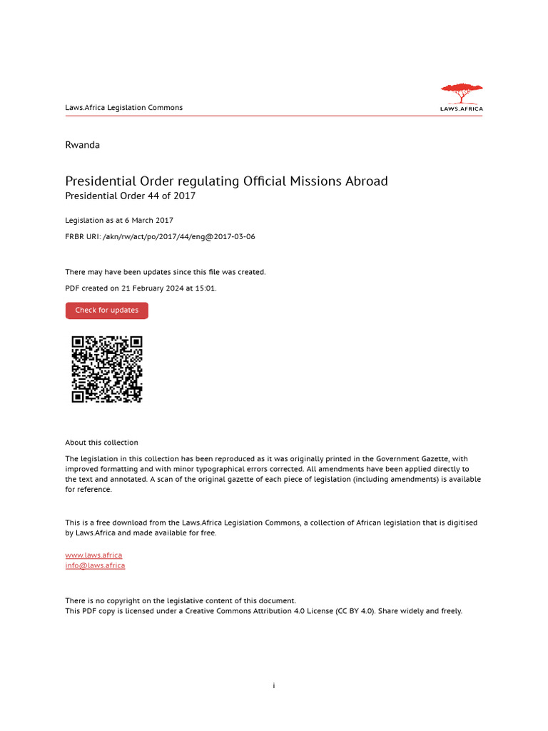Presidential Order Regulating Official Missions Abroad | PDF | Treaty | Creative Commons License