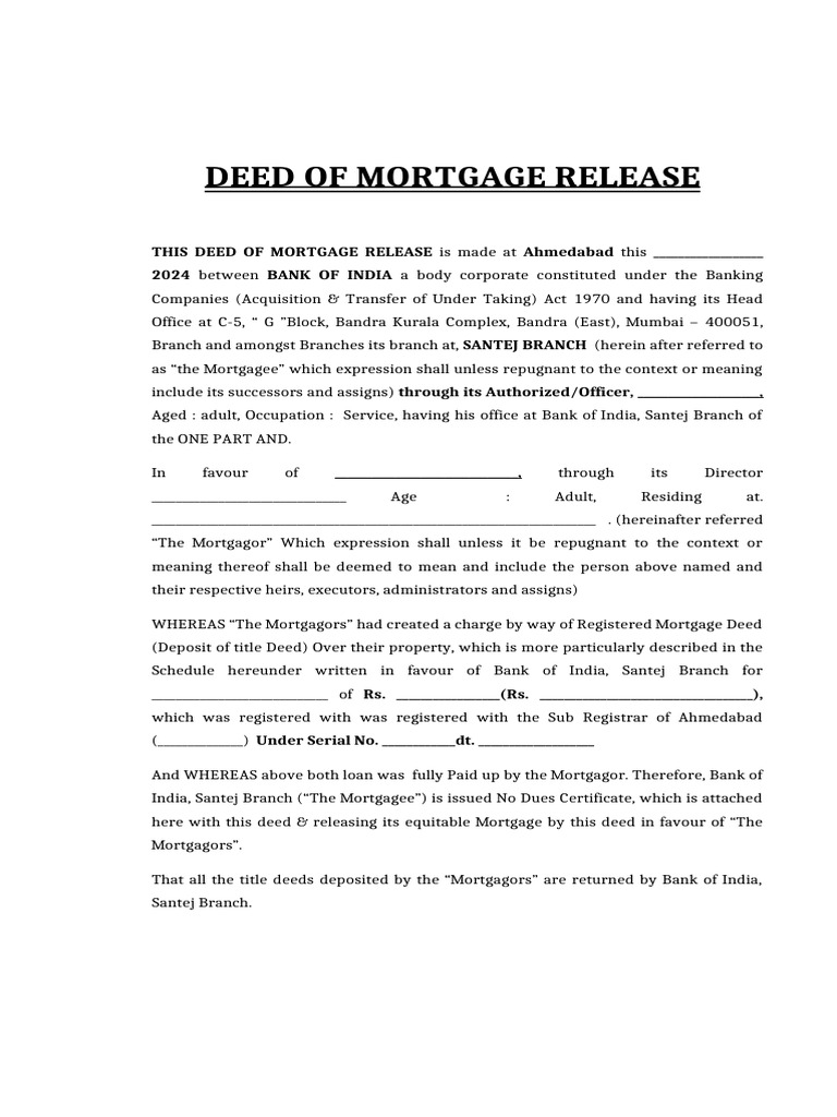 Released Deed Draft | PDF | Mortgage Law | Real Property Law