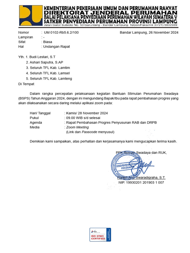 Undangan Pembahasan Progres RAB Dan DRPB | PDF