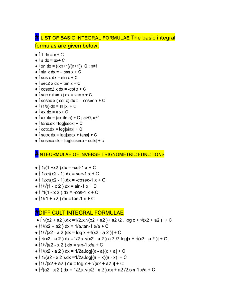 Formula of Integration | PDF