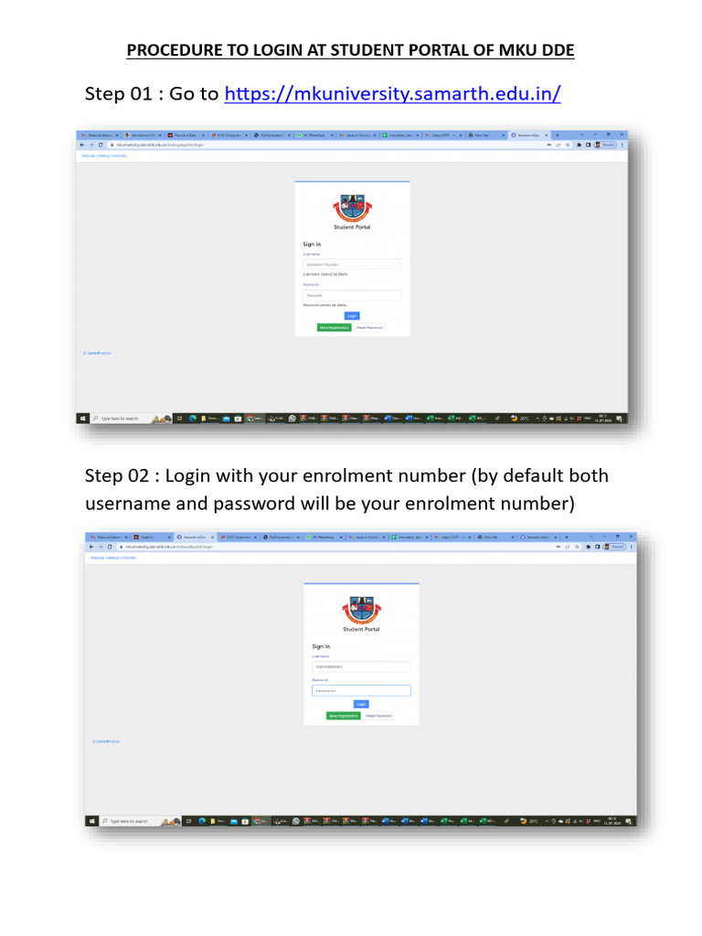 MKU DDE Student Portal Login Guide | PDF