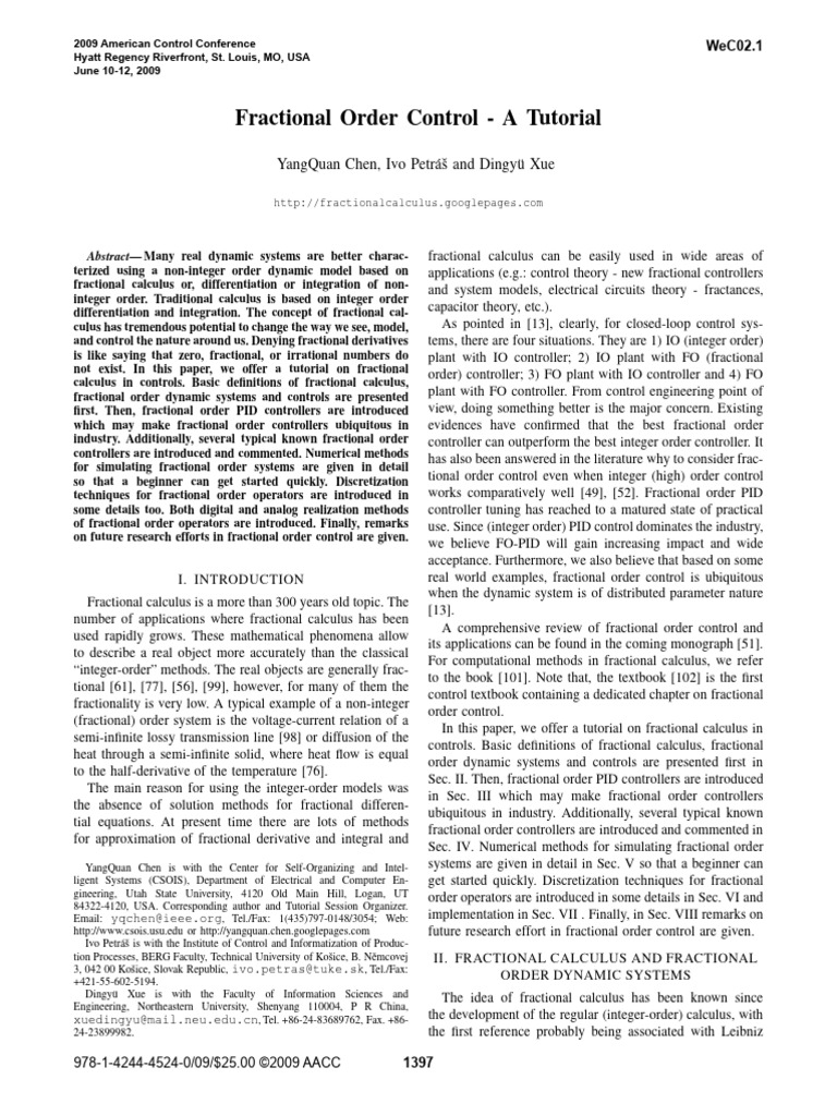 Fractional Order Control A Tutorial | PDF | Control Theory | Mathematics