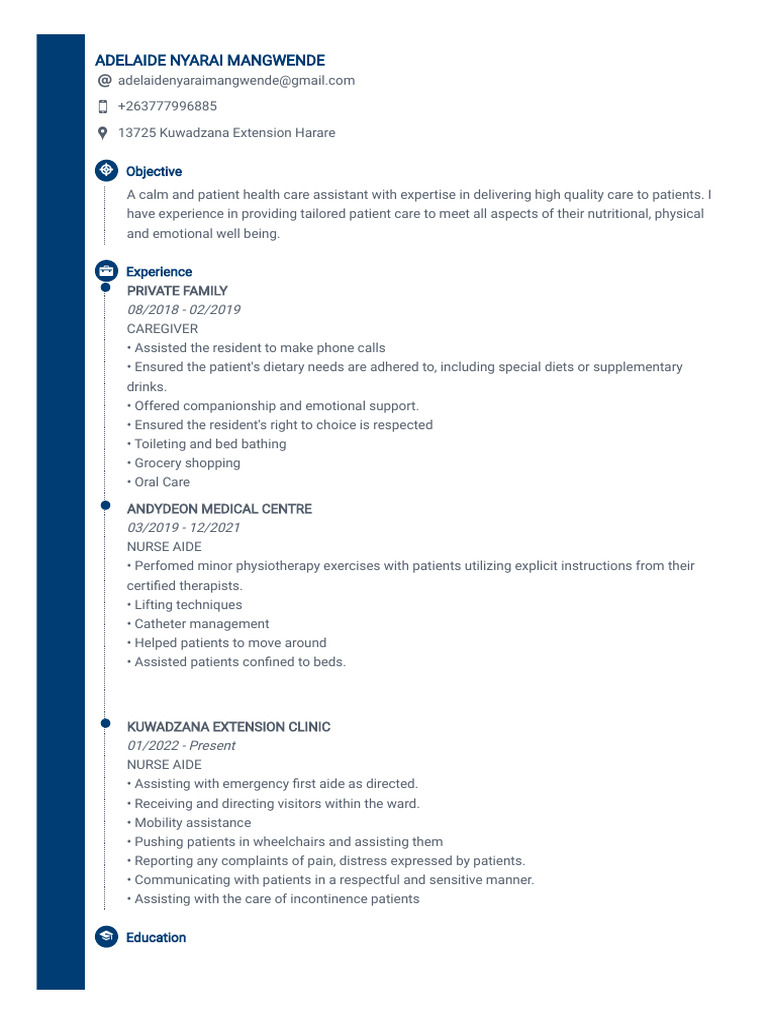 Adelaide Nyarai Mangwende: Objective | PDF