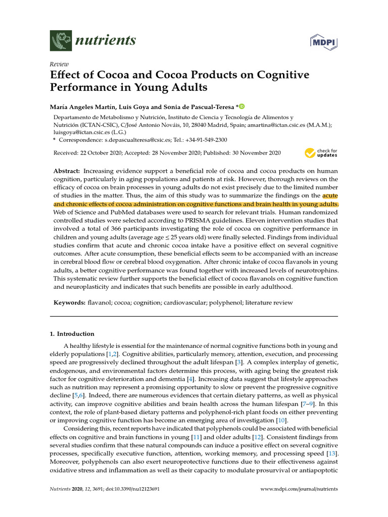 Effect of Cocoa and Cocoa Products On Cognitive Performance in Young ...