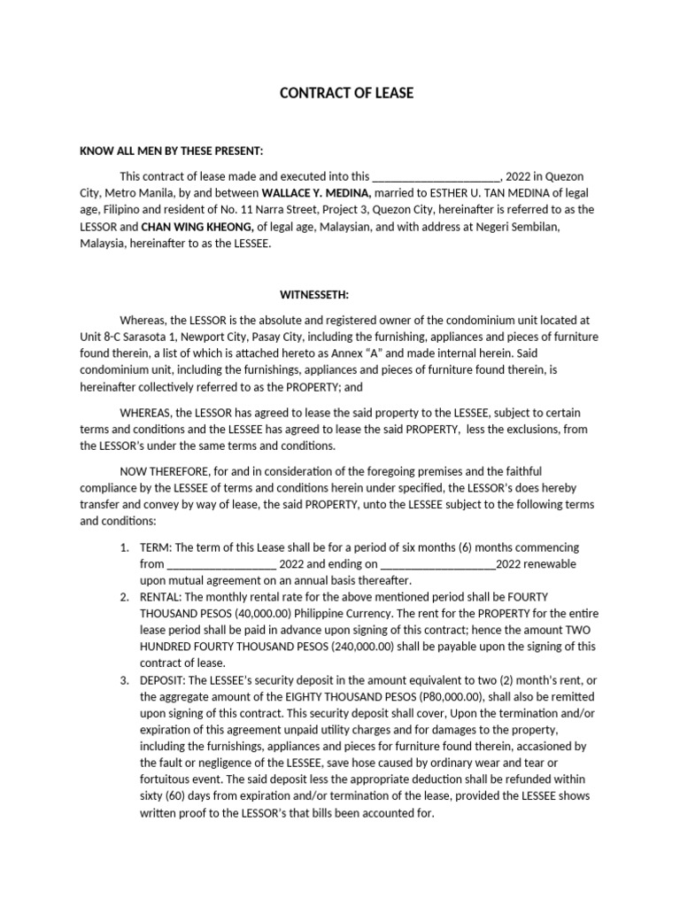 Contract of lease medina | PDF | Lease | Private Law