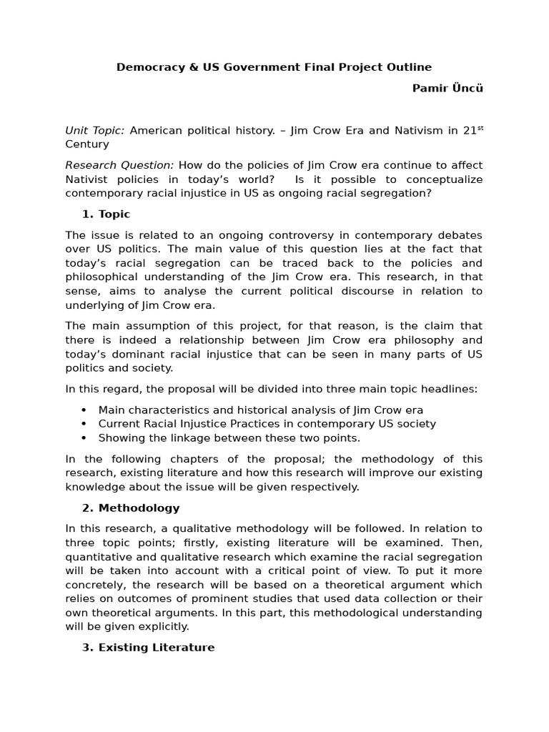 Democracy & US Government Final Project Outline | PDF | Methodology | Qualitative Research