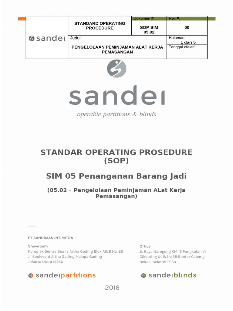 SOP SIM 05.02 Pengelolaan Peminjaman Alat Kerja Pemasangan | PDF