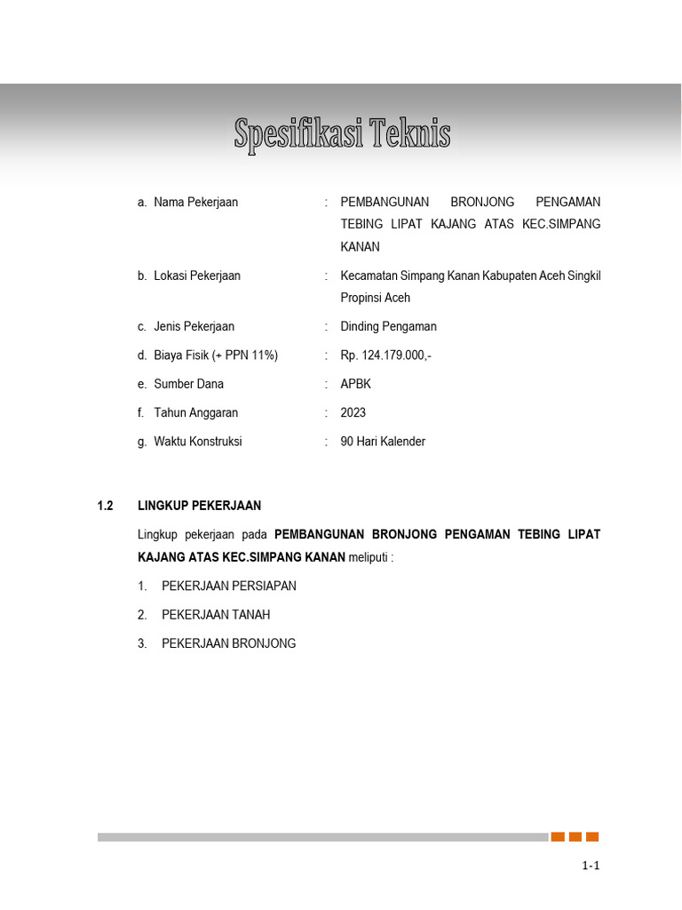 Spesifikasi Konstruksi Bronjong Aceh | PDF