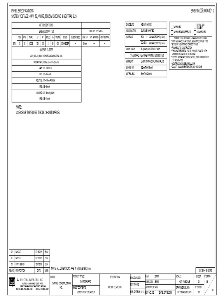 08 - Meter Center G-01 - Specs | PDF | Materials | Electrical Components