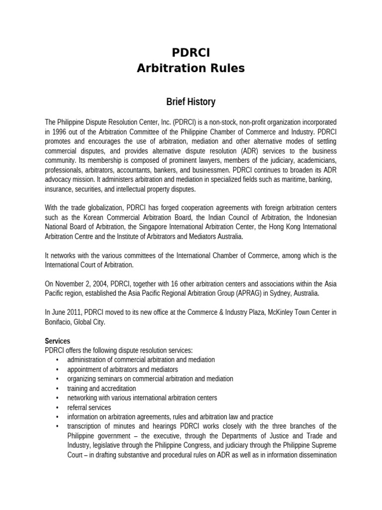 Pdrci - Arbitration | PDF | Arbitral Tribunal | Arbitration