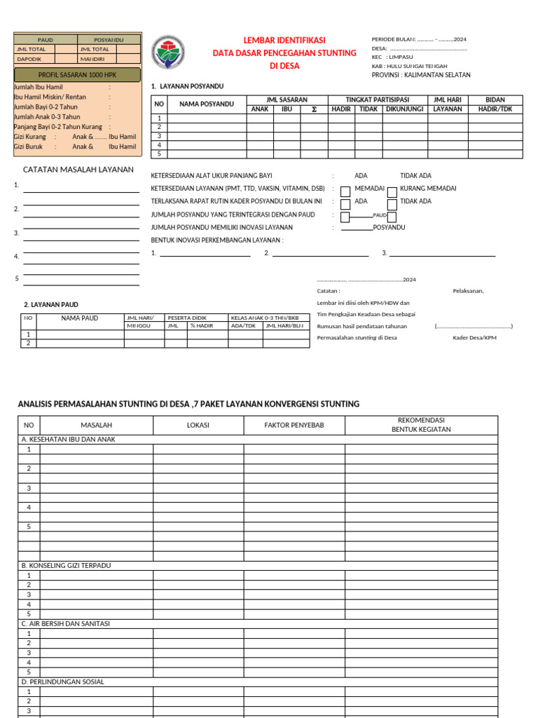 FORM ISIAN REMBUG STUNTING DESA 2024 Contoh Kosongan | PDF