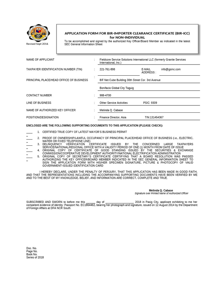 GSII-Application Form Importer Non-Individual RMO 56-2016 (BIR no need) | PDF | Government And ...