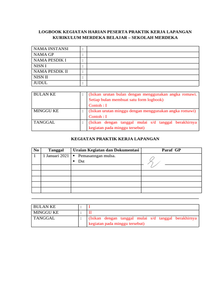Logbook-Harian Peserta PKL | PDF