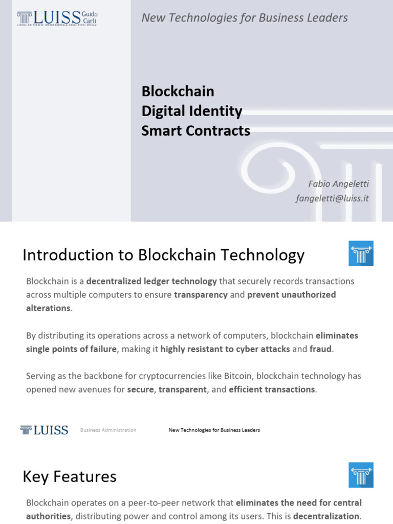 Lesson 05 - Blockchain, Digital Identity, Smart Contracts | PDF ...