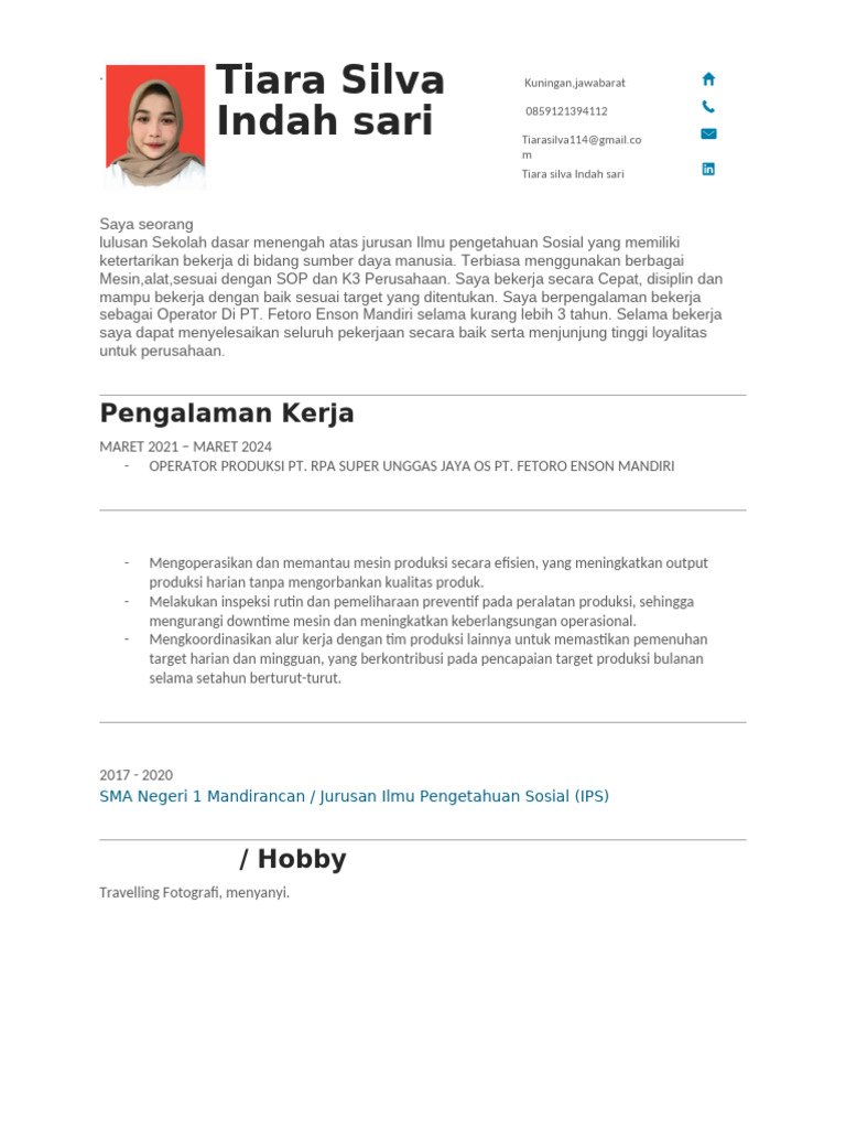 CV Tiara Silva Indah Sari Salinan | PDF