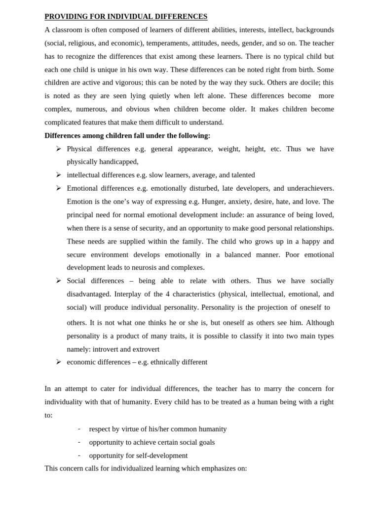 Catering to Individual Differences in Education | PDF | Learning ...