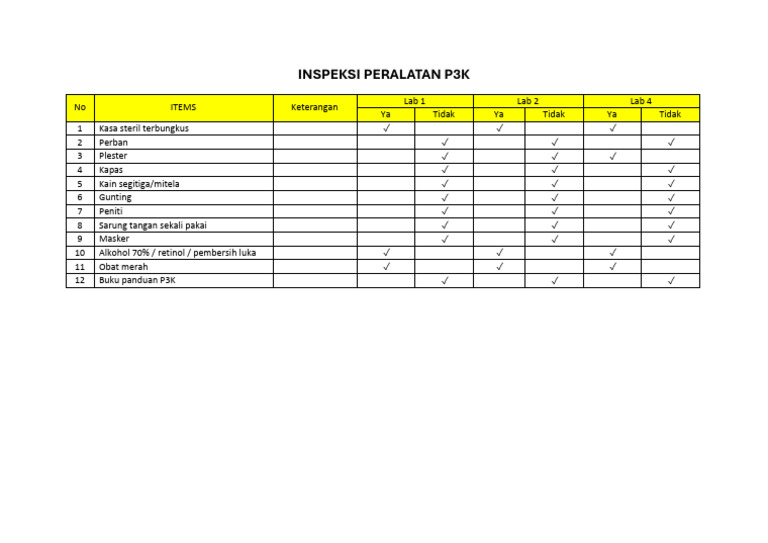 INSPEKSI PERALATAN P3K | PDF