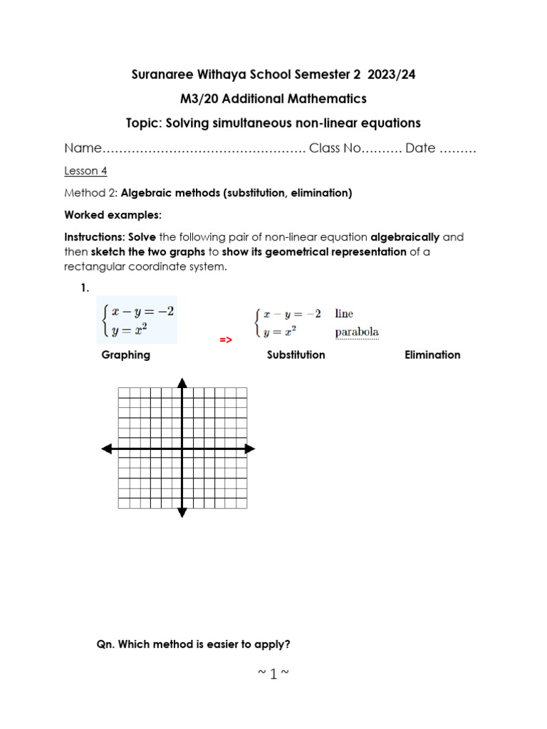 Unit 2 L4 Solving Non-linear Systems of Equations | PDF