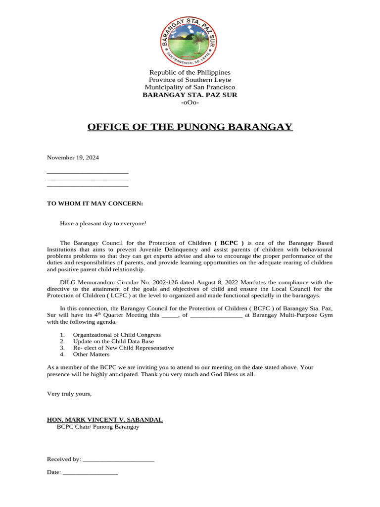 BCPC Invitation Letter | PDF