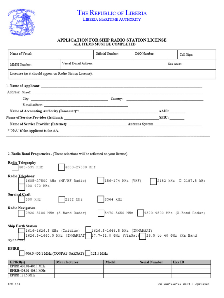 Ship Radio Station License Application | PDF | Radio | Radio Spectrum