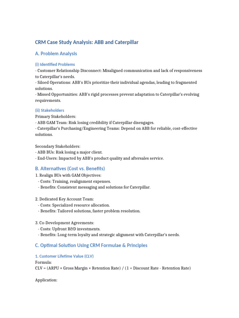 CRM - Case - Study - Caterpillar ABB | PDF | Economies | Marketing