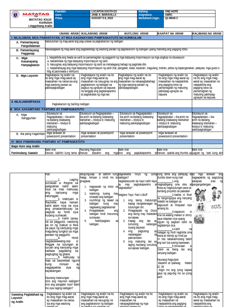 Week 2 GMRC Day 1 To 5 | PDF