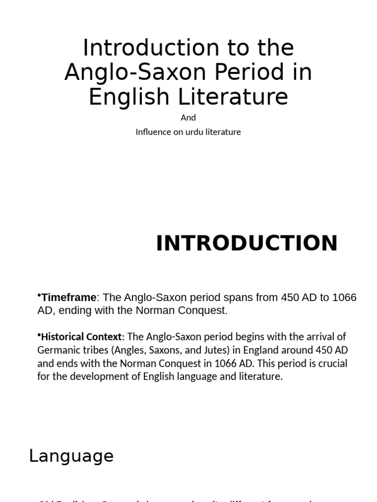 Introduction To The Anglo-Saxon Period in English Literature | PDF ...