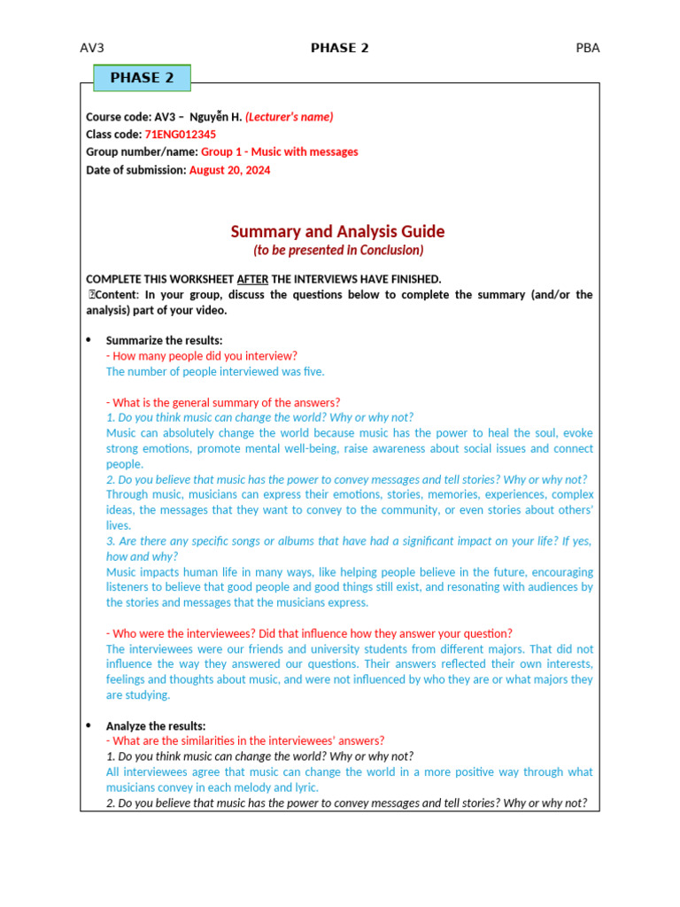 Bản Sao Của AV3 - PBA - PHASE 2 - Summary and Analysis | PDF | Thought | Feeling