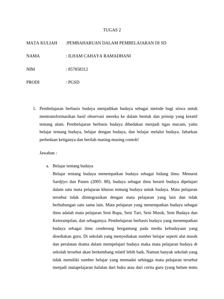 TUGAS 2 PEMBAHARUAN DALAM PEMBELAJARAN DI SD | PDF