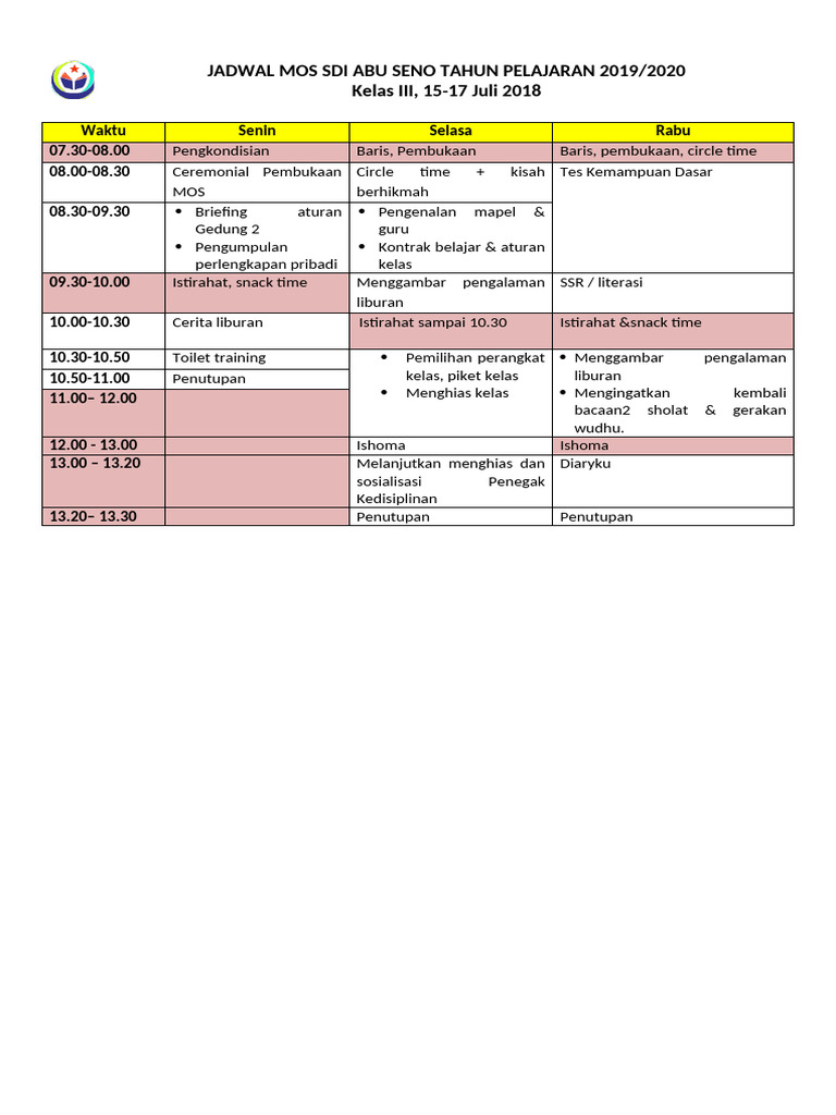 JADWAL MOS SDI ABU SENO kls 2-3_1 | PDF