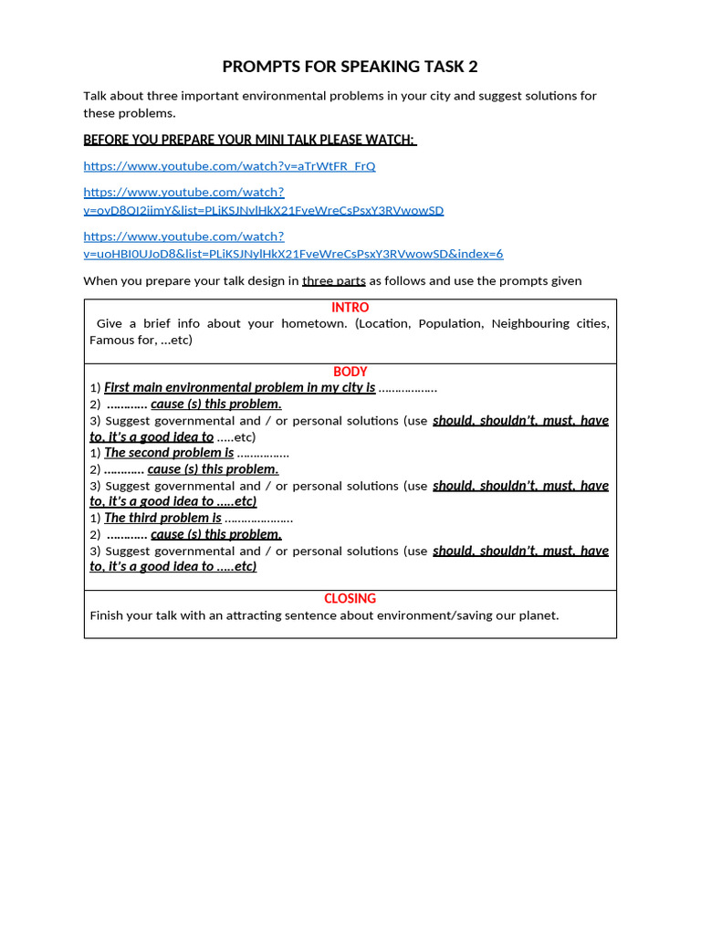 Speaking Task 2 Prompts | PDF