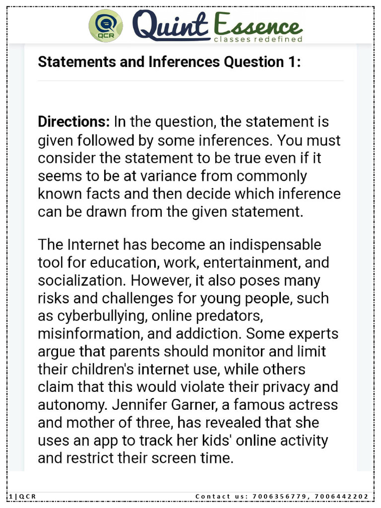 Reasoning - Statements - Inferences | PDF