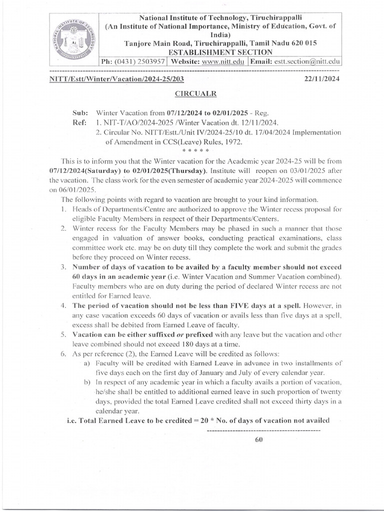 Vacation Circular Winter 2024 | PDF