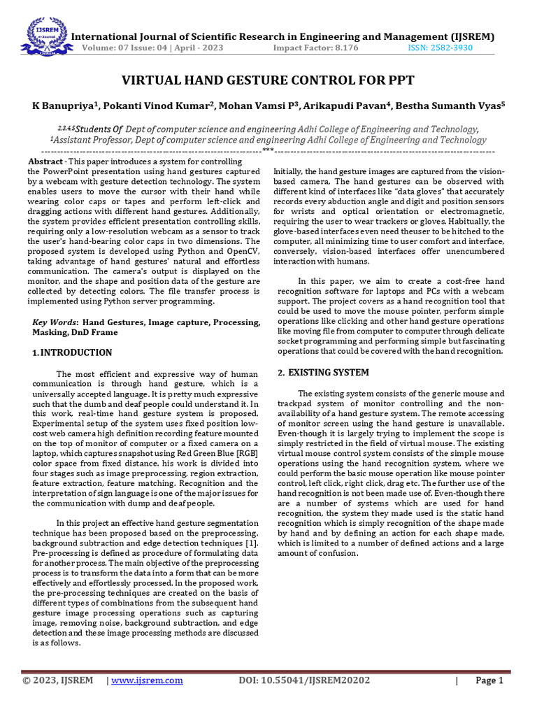Virtual Hand Gesture Control For | PDF | Cursor (User Interface ...