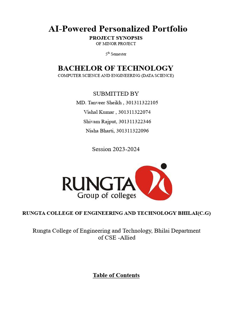 AI PortFolio Website Synopsis 2 | PDF | Cloud Computing | Artificial ...