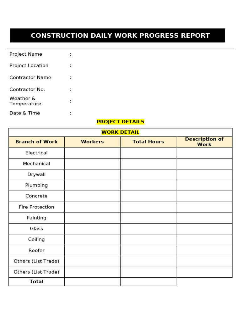 Construction Daily Work Progress Report | PDF
