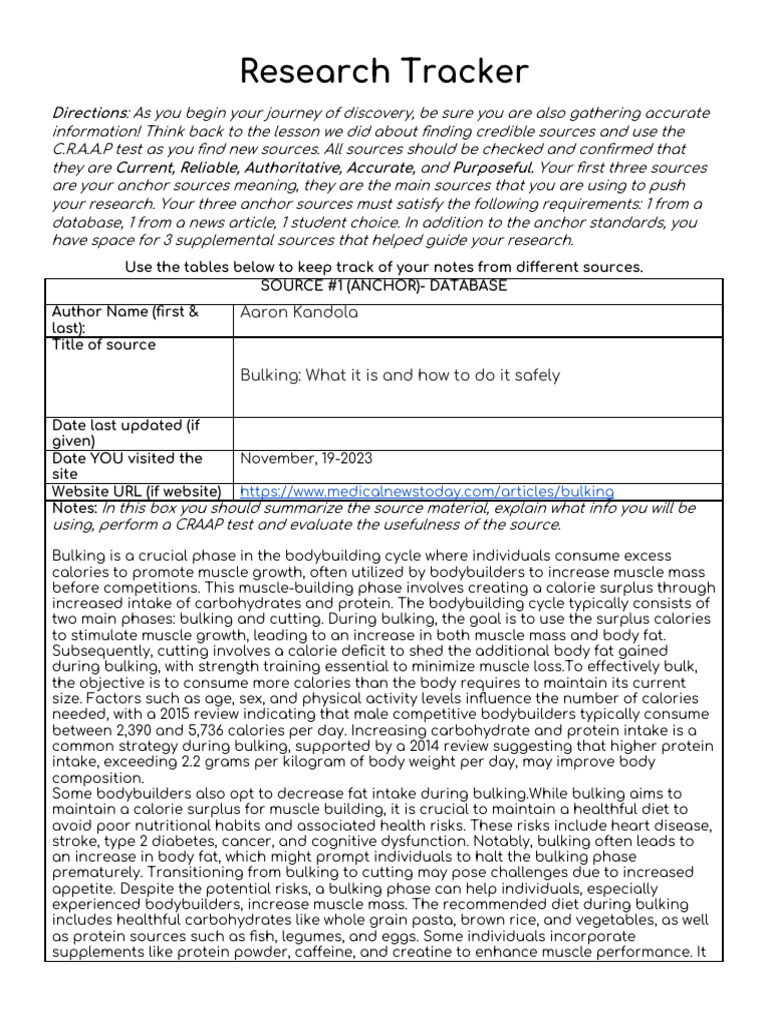 Copy of B. Project Y - Research Tracker | PDF | Dieting | Strength Training