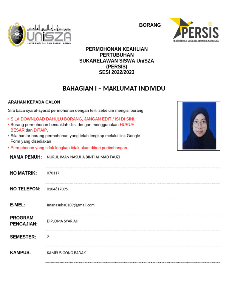 BORANG PERMOHONAN KEAHLIAN PERSIS-1 | PDF