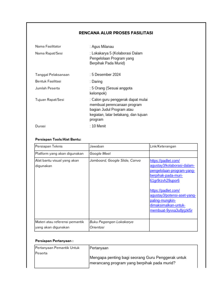 M3 Templat Rencana Alur Proses Fasilitasi | PDF