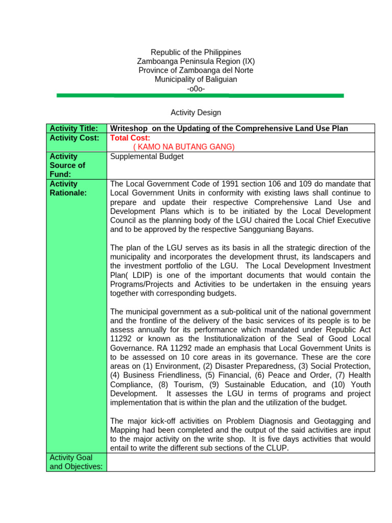 Activity Design On CLUP WRITESHOP | PDF | Meal | Lunch