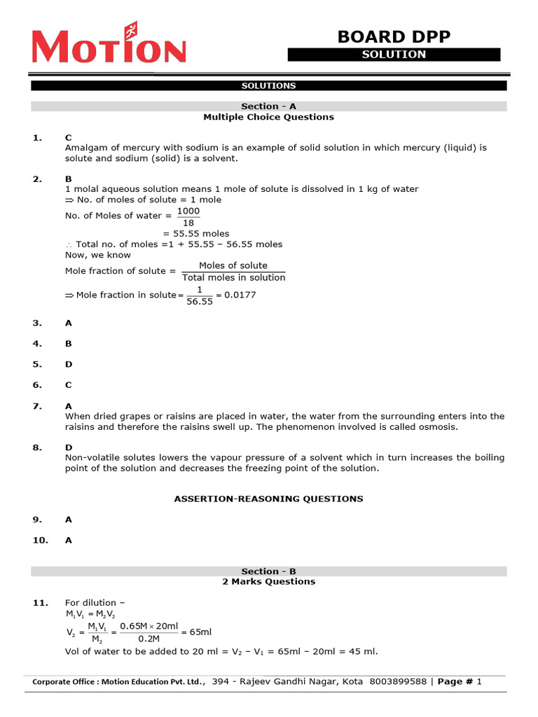 Chemistry Solutions MCQs and Problems | PDF | Applied And Interdisciplinary Physics | Chemistry
