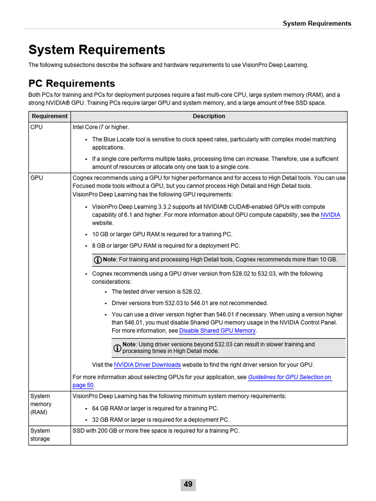 Cognex Deep Learning PC requirement (1) | PDF | Graphics Processing Unit | Computer Science